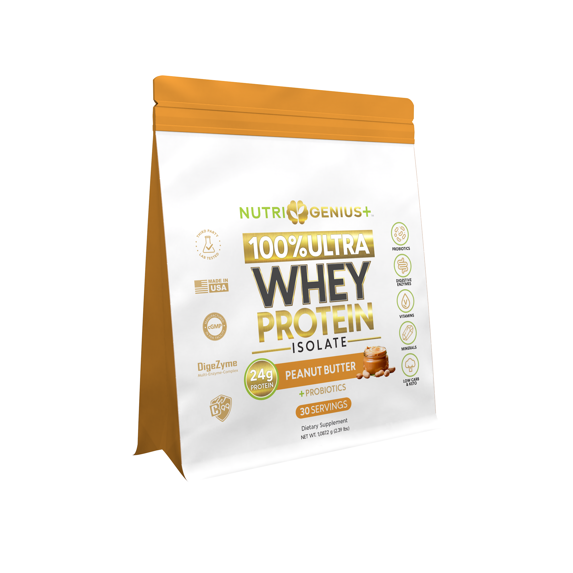 Nutrigenius + Whey Protein Isolate Nutri Genius Plus - Peanut Butter 30 ...